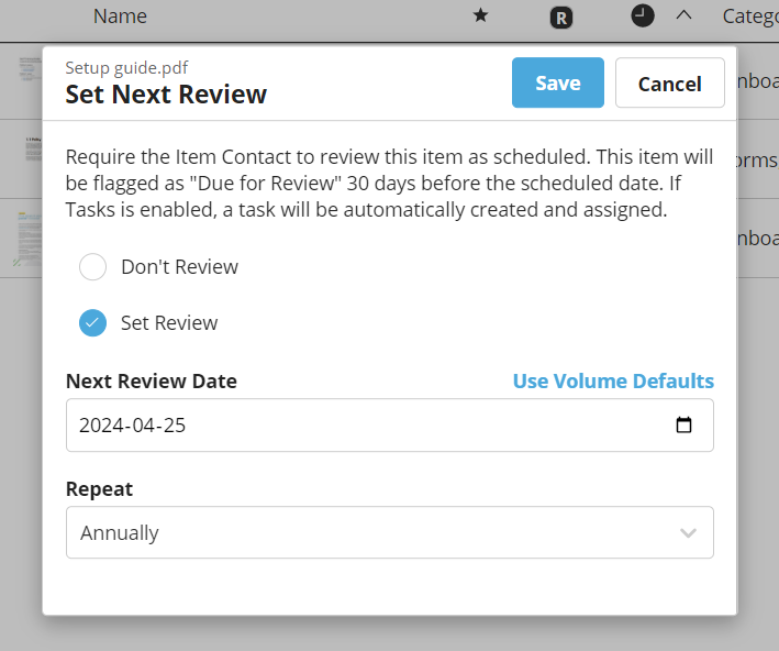 Scheduled Reviews for Library items